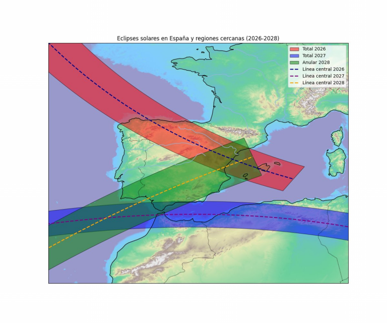 Mapas para la Observación de Eclipses Solares en 2026, 2027 y 2028 - Eclipseo